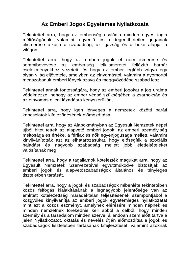 Az Emberi Jogok Egyetemes Nyilatkozata | PDF