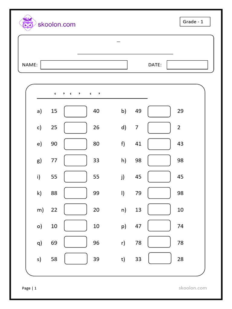 Grade 1 Math: Greater/Less Than Worksheets | PDF