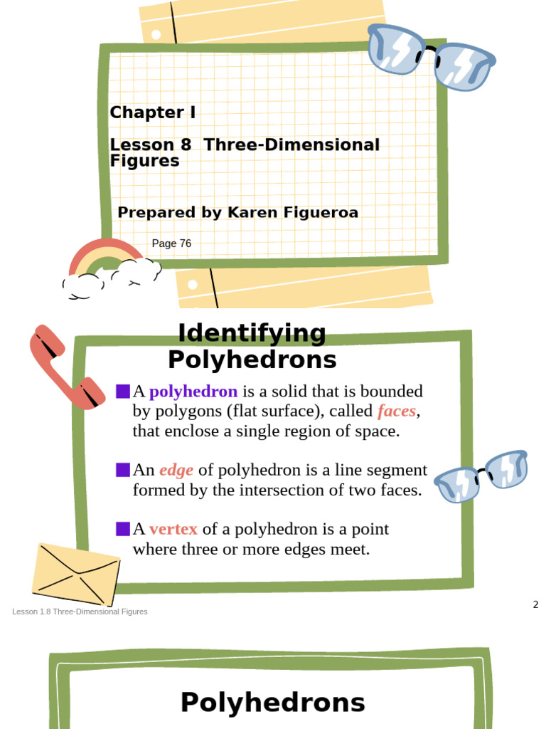 Lesson 1-8 Three Dimensional Figures | PDF | Vertex (Geometry) | Convex ...