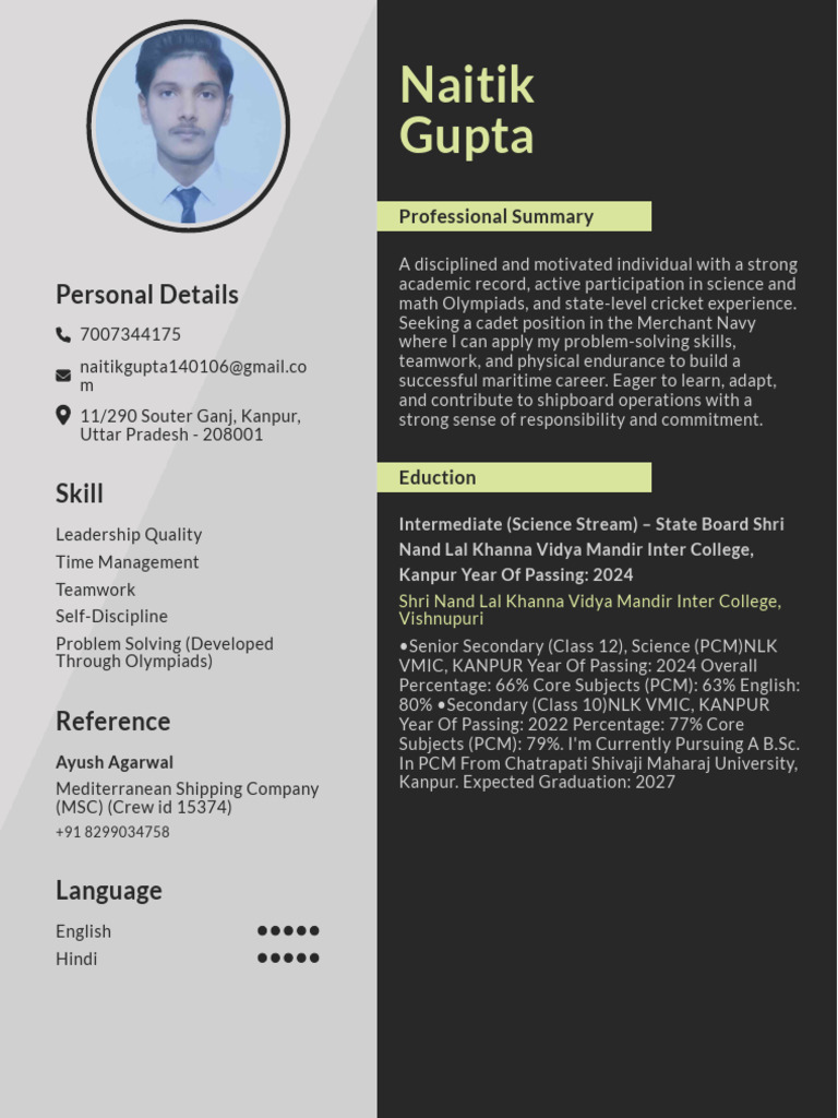 Naitik Gupta's Merchant Navy Resume | PDF