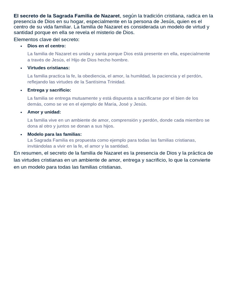 El Secreto de La Sagrada Familia de Nazaret | PDF