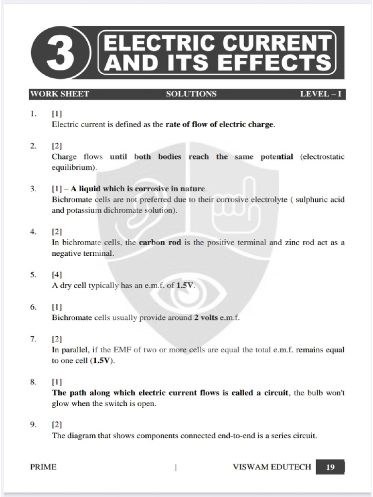 Foundation Answerkey CH 3 Electric Current and It's Effects | PDF