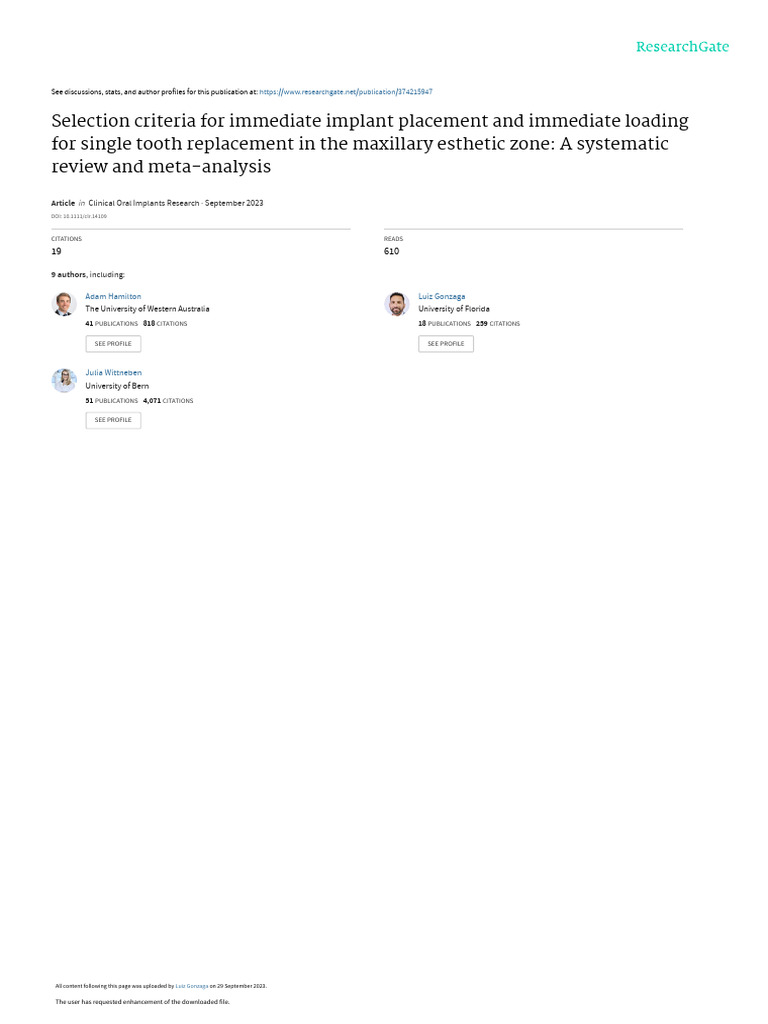 Selection criteria for immediate implant placement and immediate ...