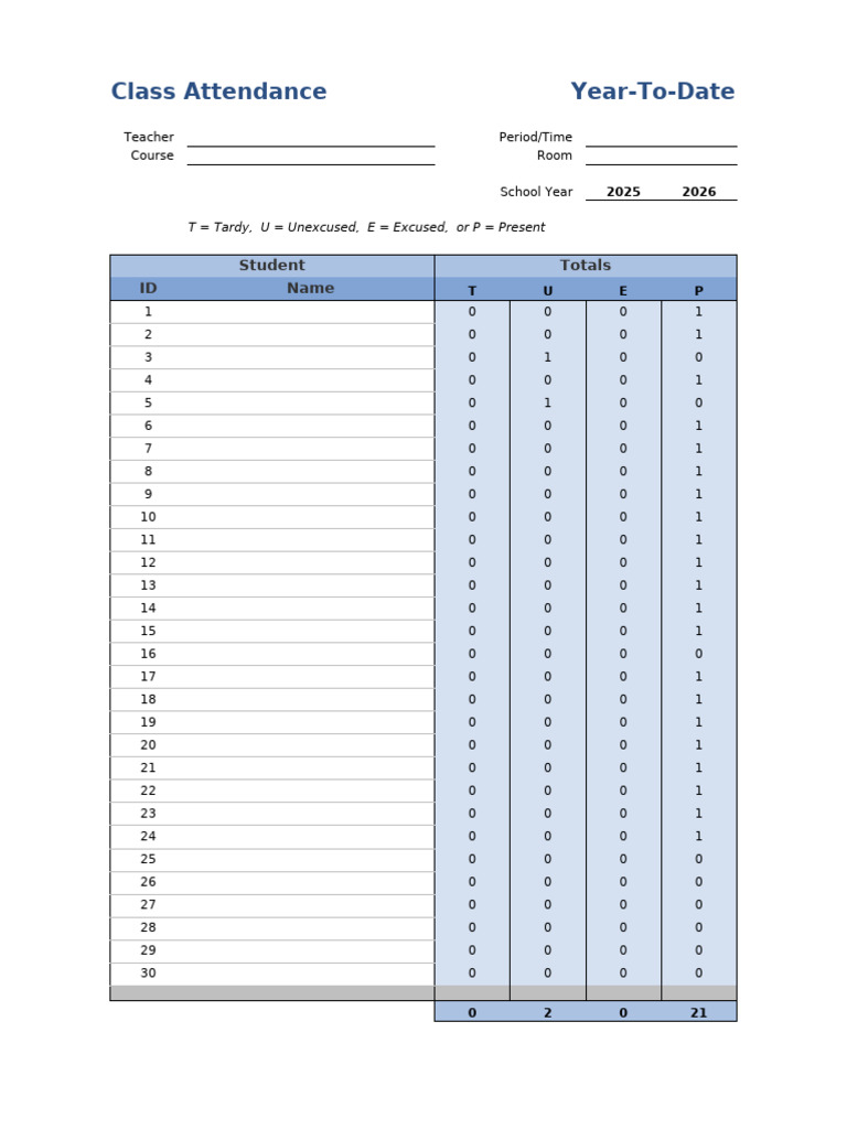 Monthly Class Attendance Tracker | PDF