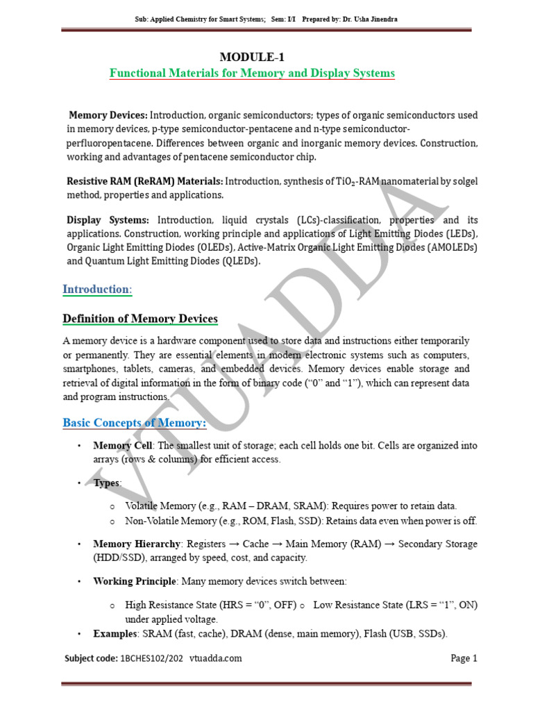 1bches101 Module 1 (1) | PDF | Liquid Crystal | Computer Memory