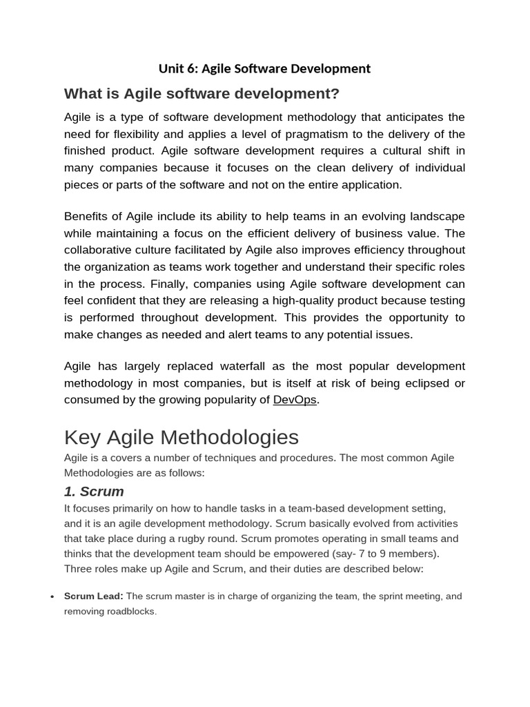 Unit 6-Agile Software Development | PDF | Scrum (Software Development) | Agile Software Development