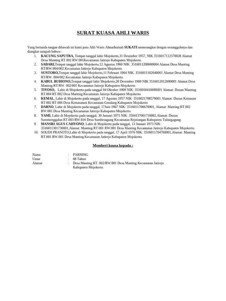 Surat Kuasa Ahli Waris | PDF