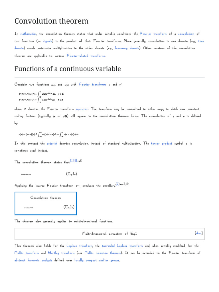 Convolution Theorem - Wikipedia | PDF | Convolution | Discrete Fourier Transform