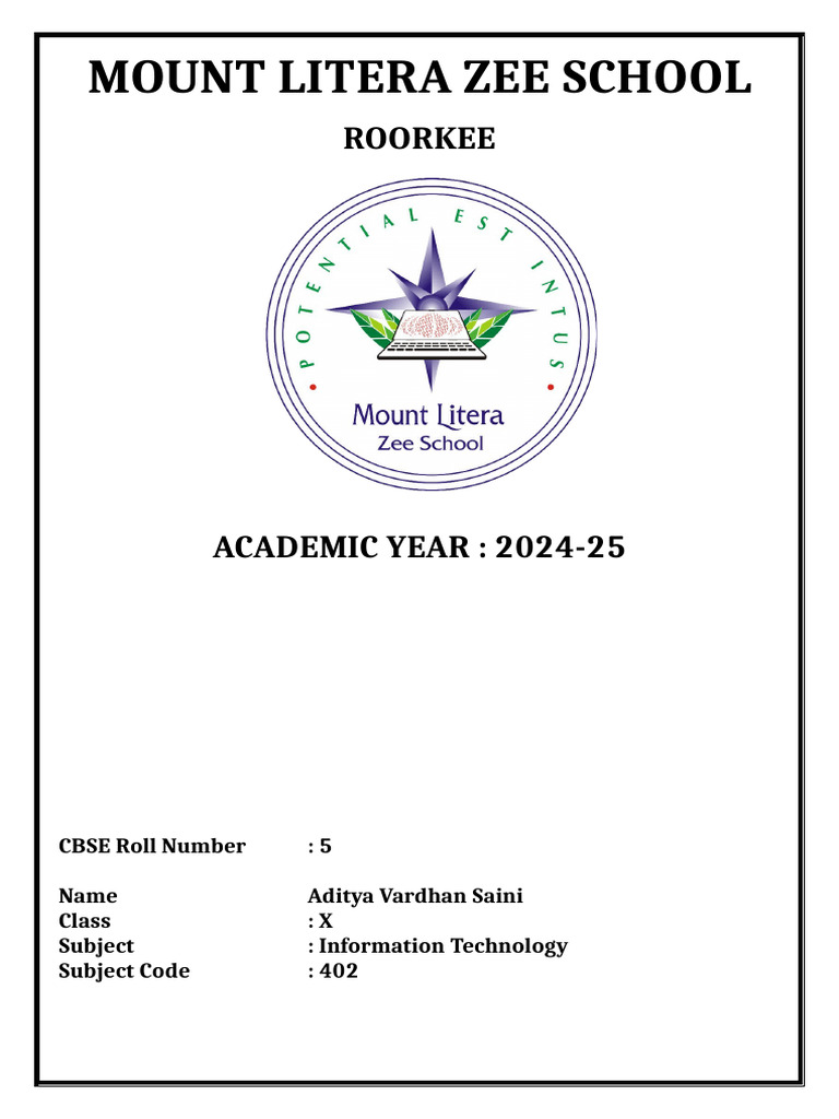 Grade 10 Practical File Fron Page | PDF
