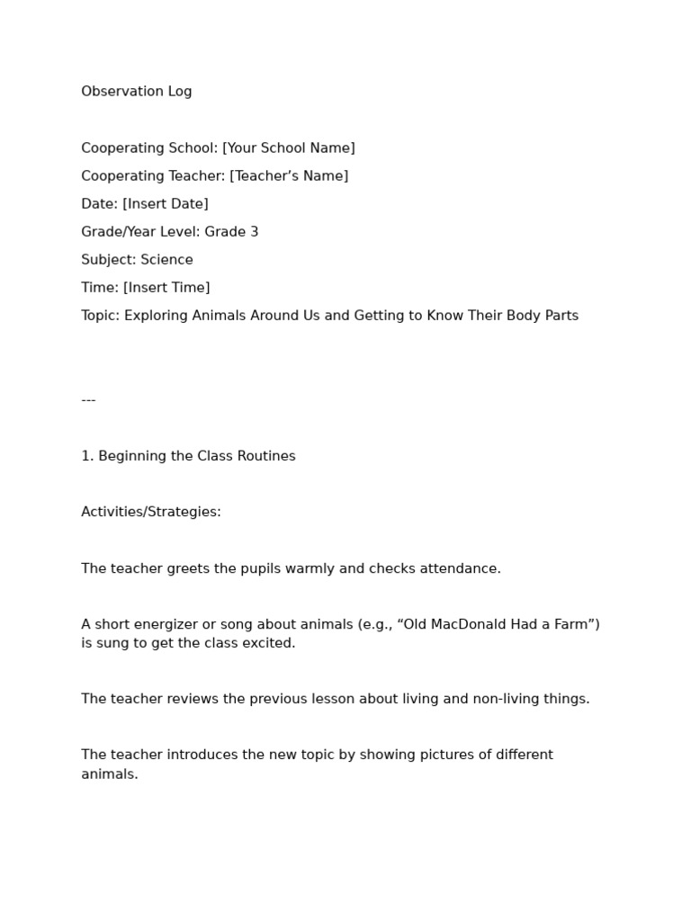 Grade 3 Science: Animal Body Parts Lesson | PDF