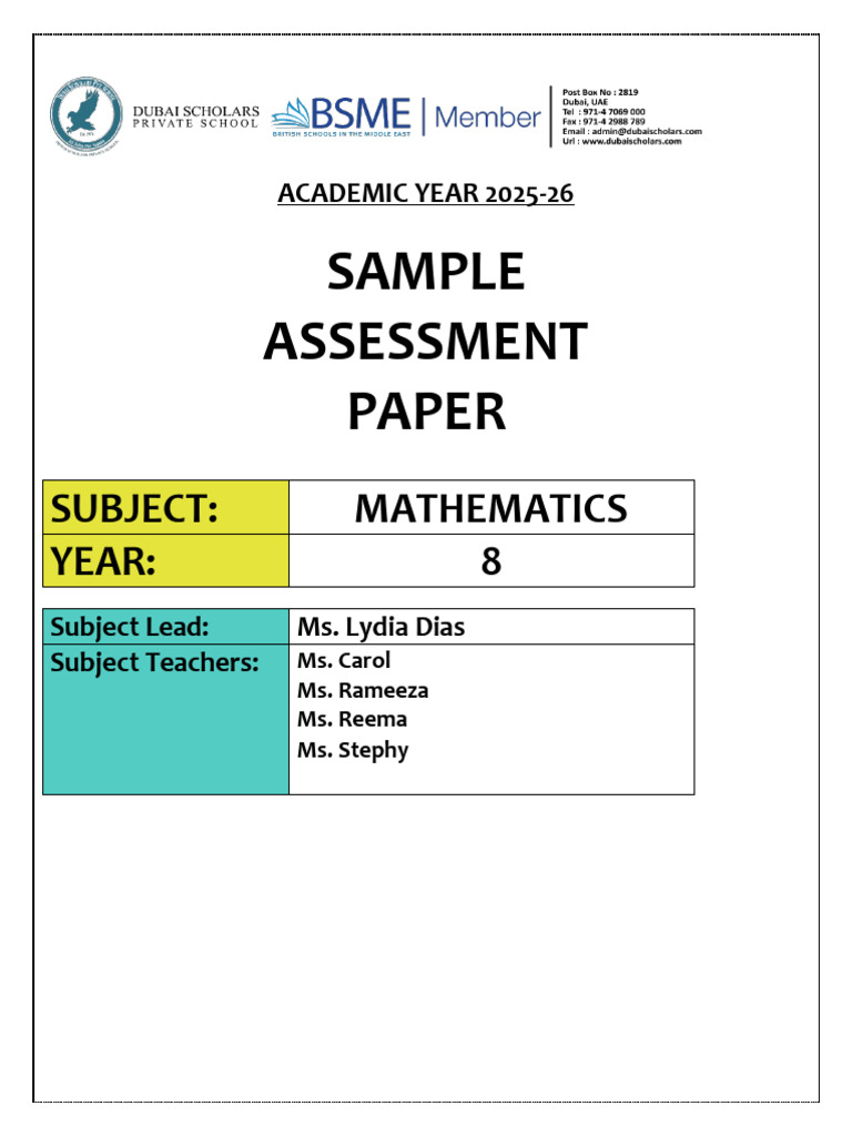 Year 8 Sample Paper (1) Maths | PDF | Prime Number | Mathematics