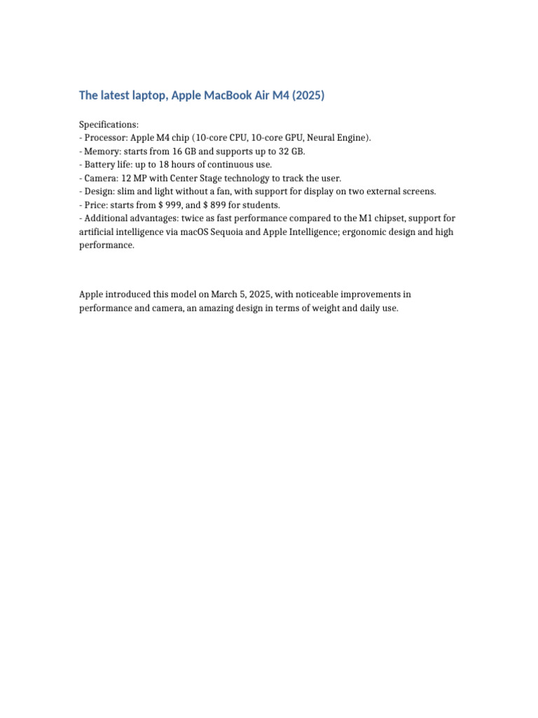 MacBook Air M4 Specifications Overview | PDF