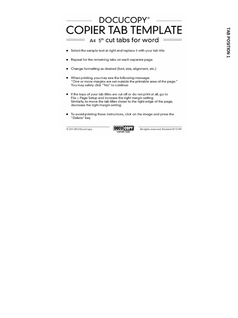 A4 5th Cut Tab Template For Word | PDF