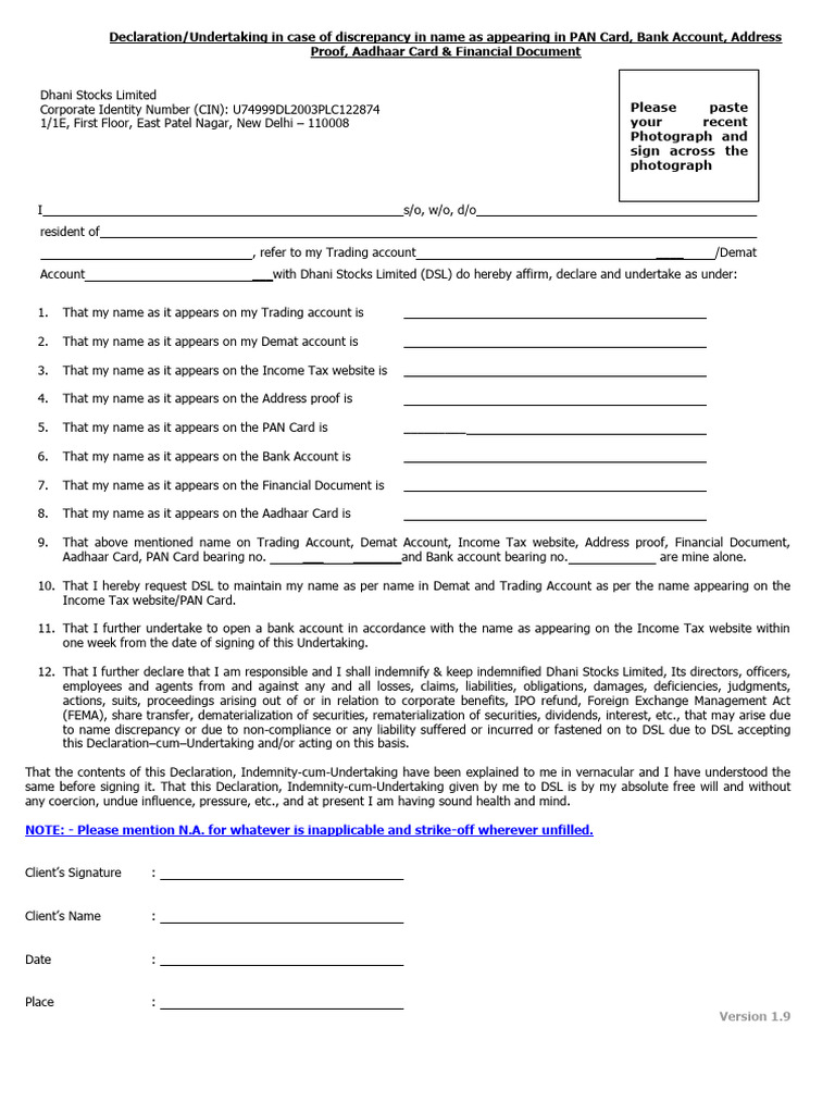 Master Declaration For Name Mismatch 1687847561 | PDF