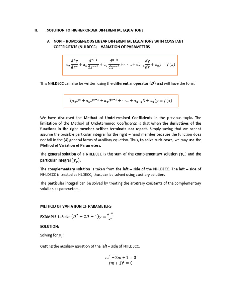 Topic 10 Non Homogeneous Linear Differential Equations Variation 9965