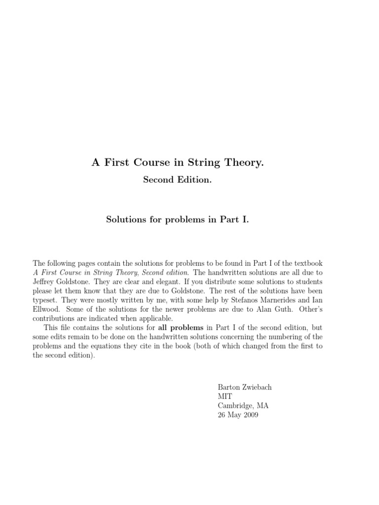 Zwiebach - 2009 - Solutions To A First Course in String Theory | PDF ...