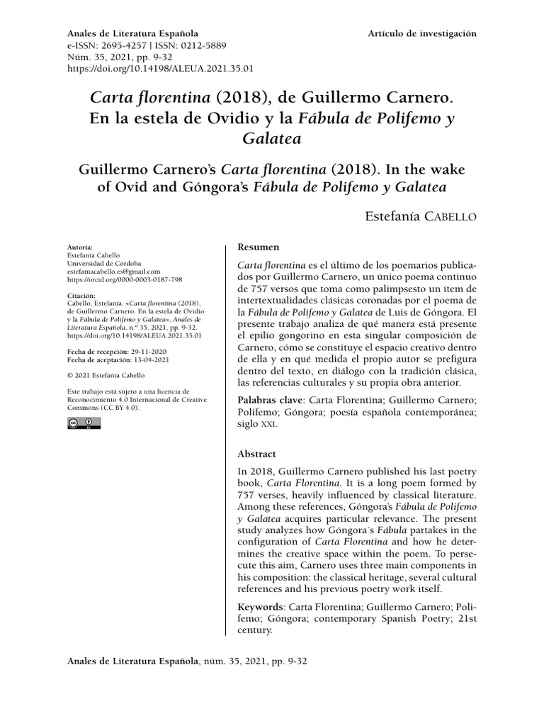 Carta Florentina 2018 de Guillermo Carnero en La Estela de Ovidio y La ...