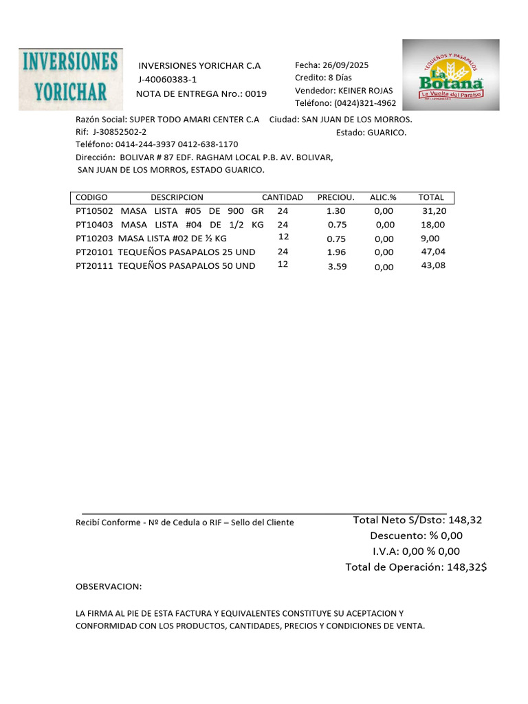 Nota de Entrega Al Mayor La Botana Cosmos 29 03 2025 Modificada (1 ...
