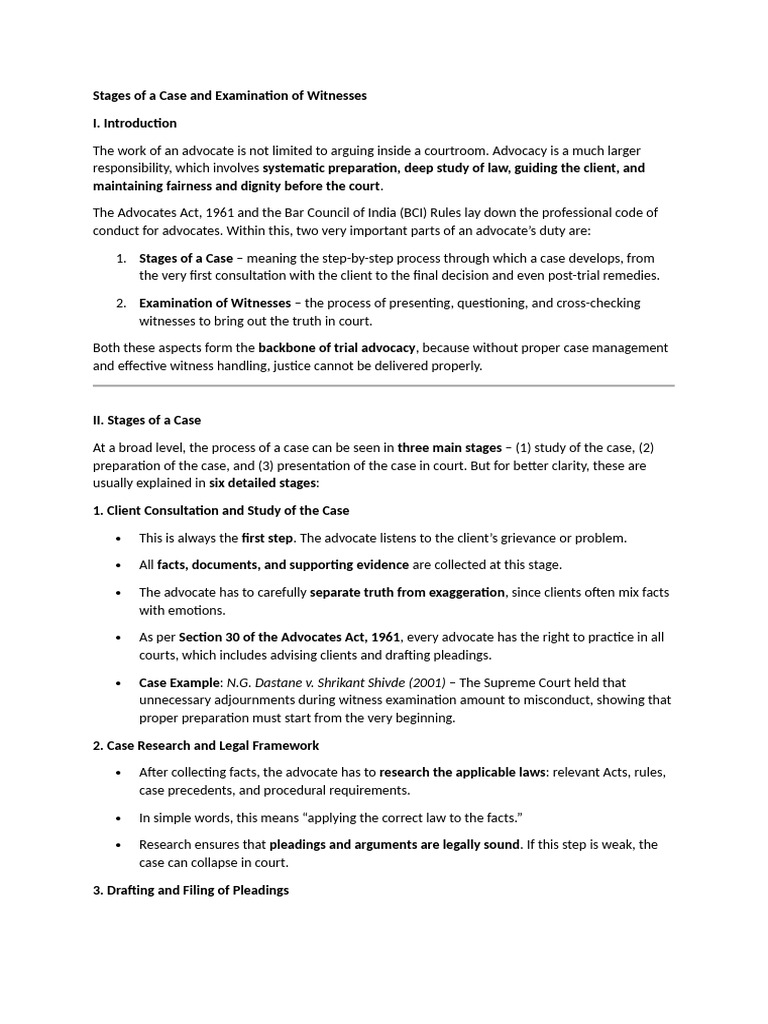 Case Stages & Witness Examination Guide | PDF | Witness | Advocate