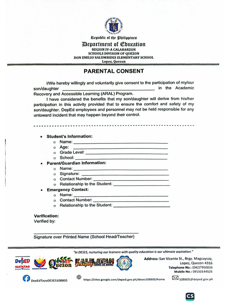 Parental Consent ARAL | PDF
