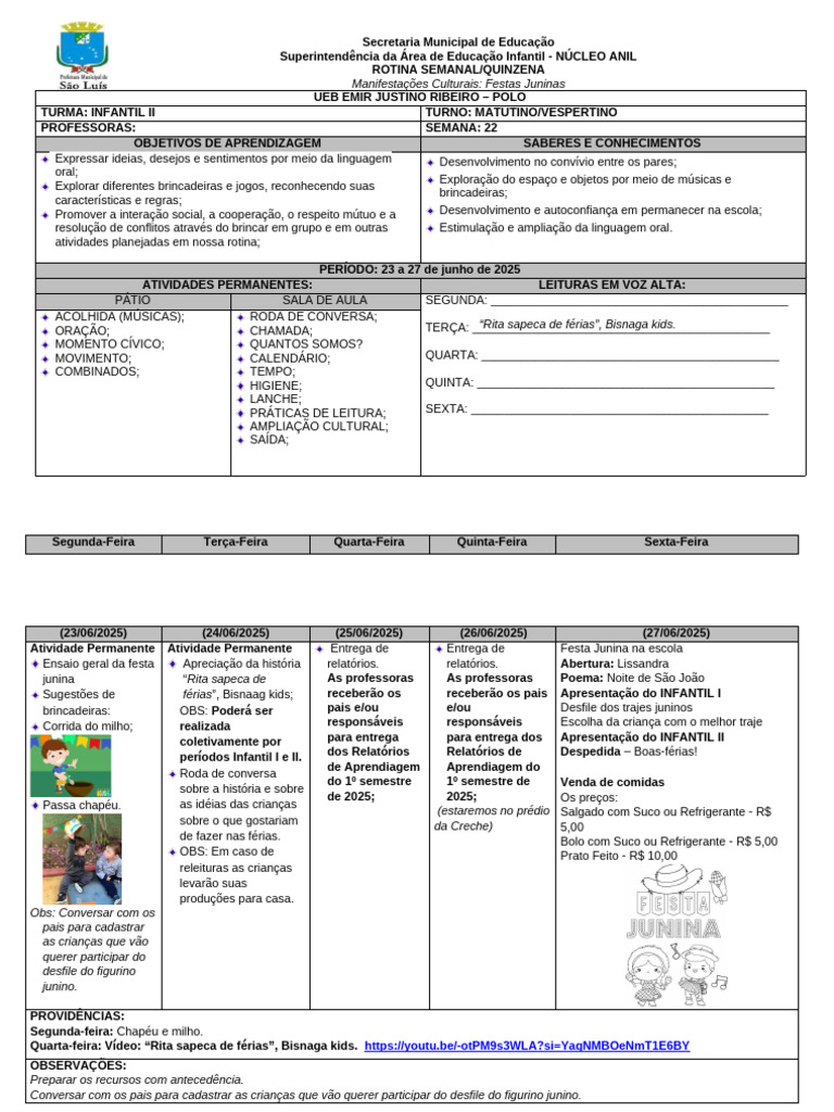 Planejamento INF I - Semana 22 - 23 A 27 de Junho de 2025 | PDF