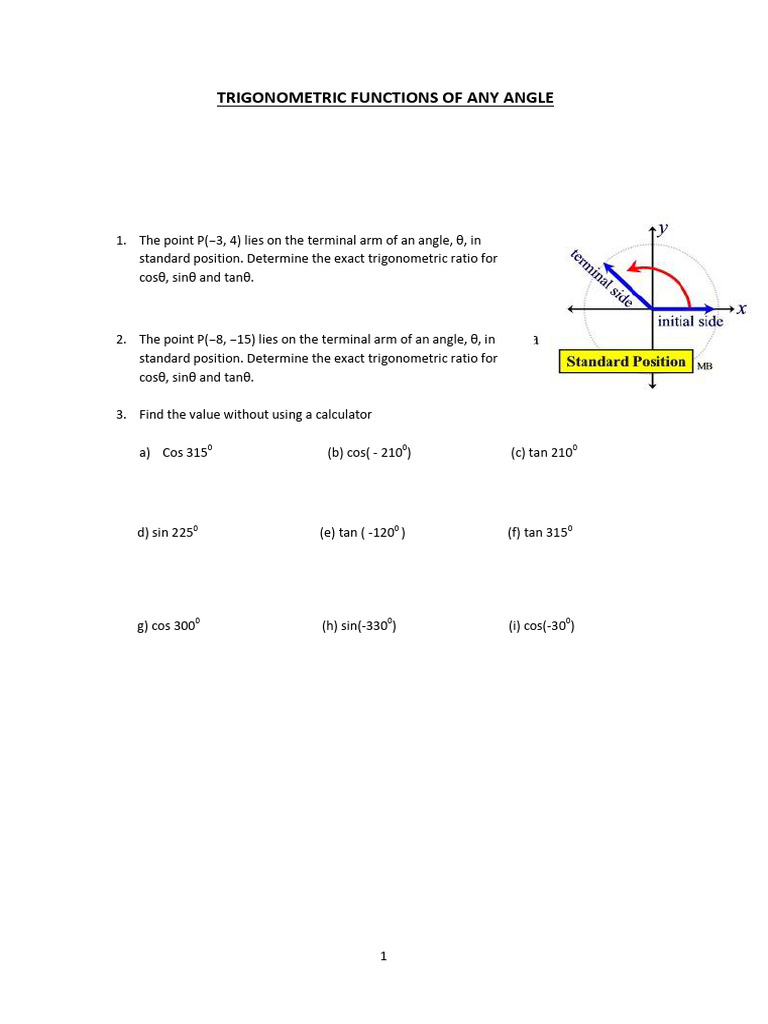 Trigonometric Functions Worksheet | PDF