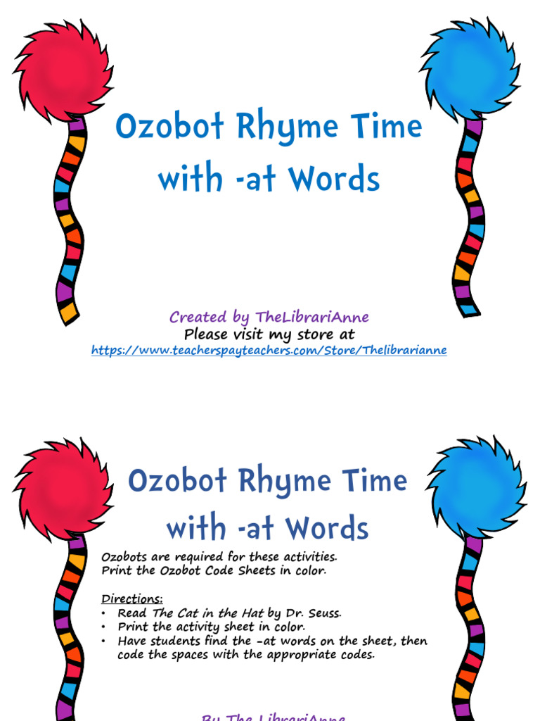 Ozobot Rhyme Activities for -at Words | PDF
