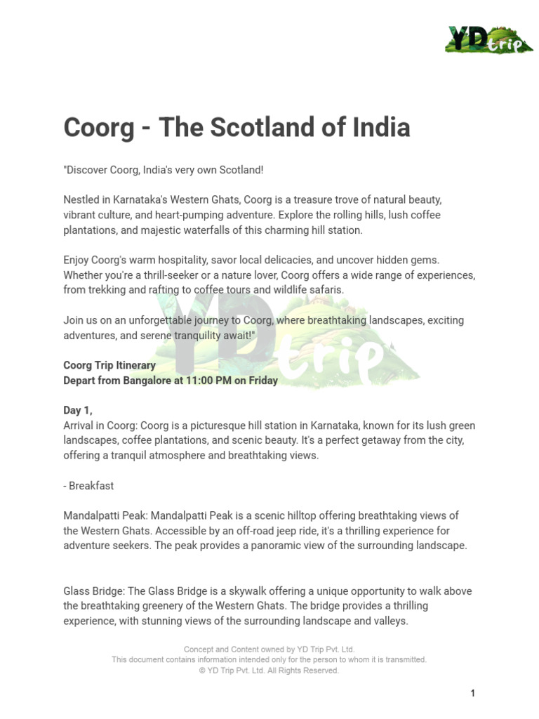 Coorg Tour Package (4) | PDF