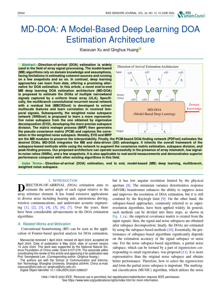 MD-DOA A Model-Based Deep Learning DOA Estimation Architecture | PDF | Eigenvalues And ...