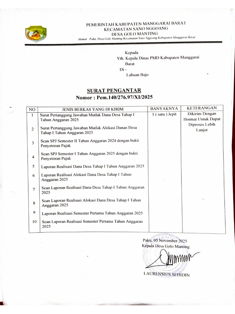 Surat Pengantar Laporan, SPJ, SPTJM 2025 | PDF