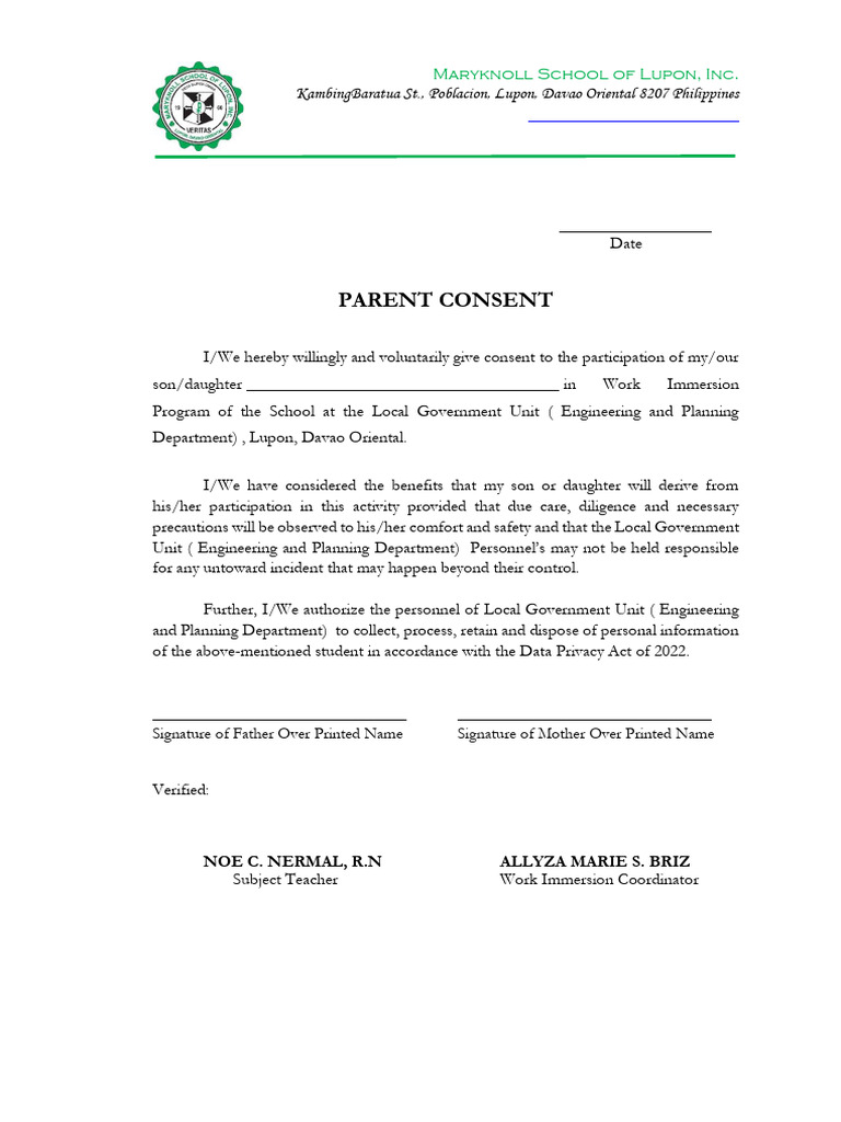 Parent Consent and Affidavit Form | PDF | Affidavit | Evidence