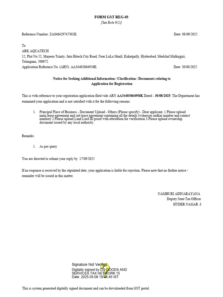 Notice For Seeking Additional Information / Clarification / Documents ...