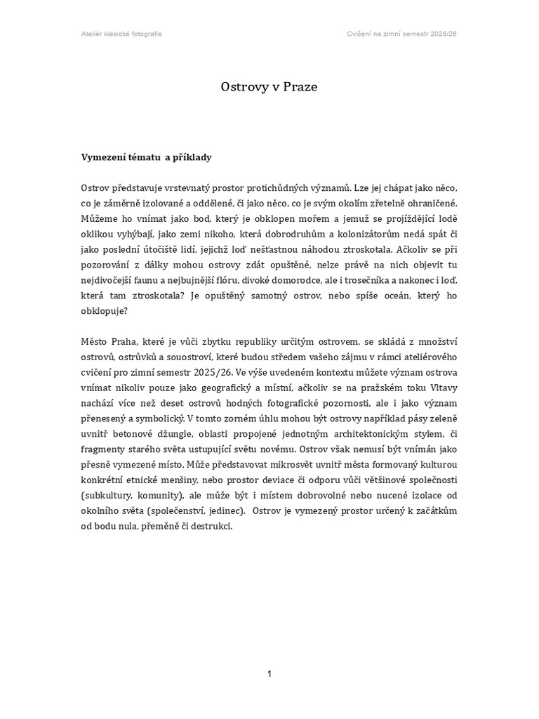 Ateliérové Cvičení - Ostrovy V Praze (ZS 2025-26) | PDF