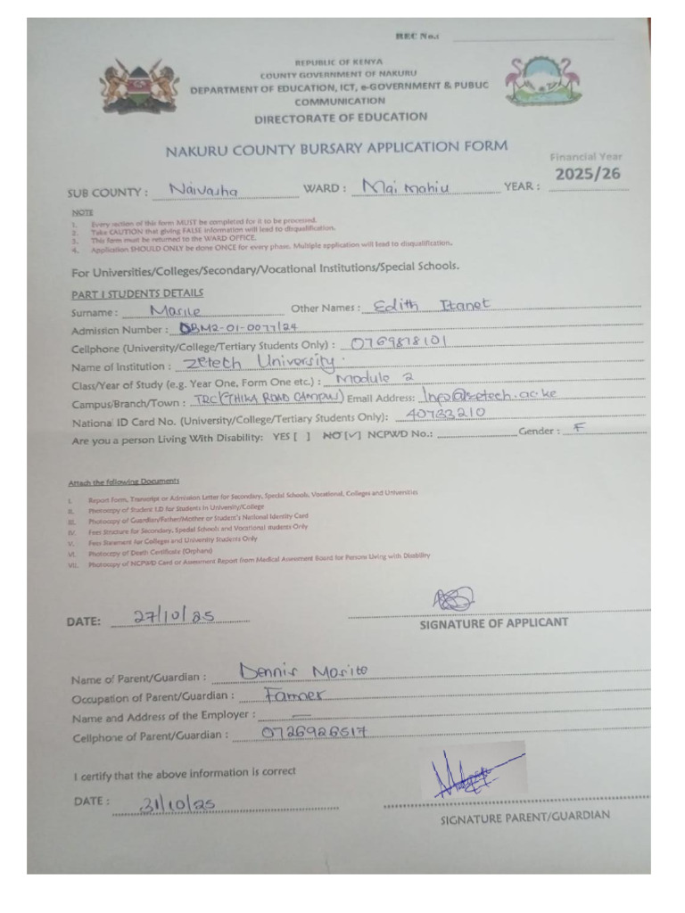 Bursary Application Form N | PDF