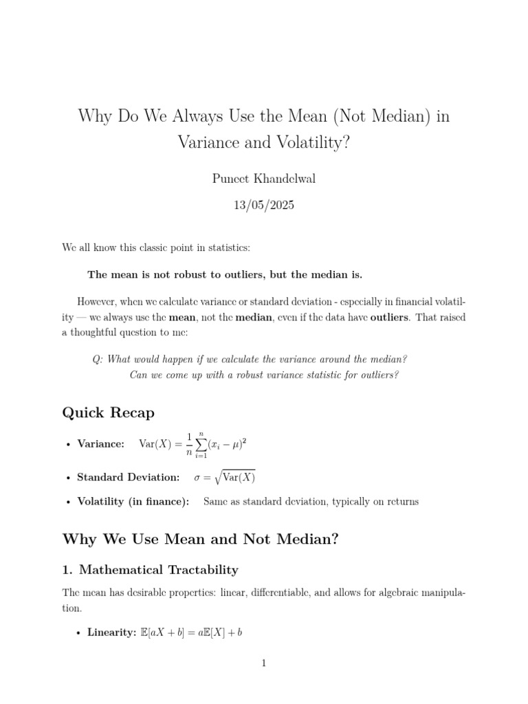 Robust Variance: Median vs. Mean | PDF | Variance | Median