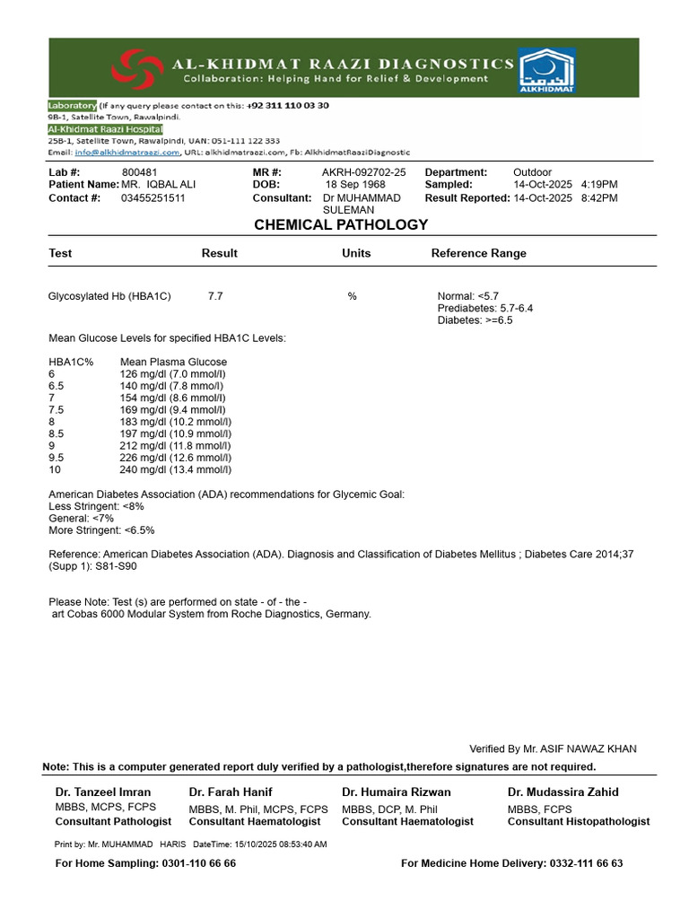 Chemical Pathology: Units Reference Range Test Result | PDF