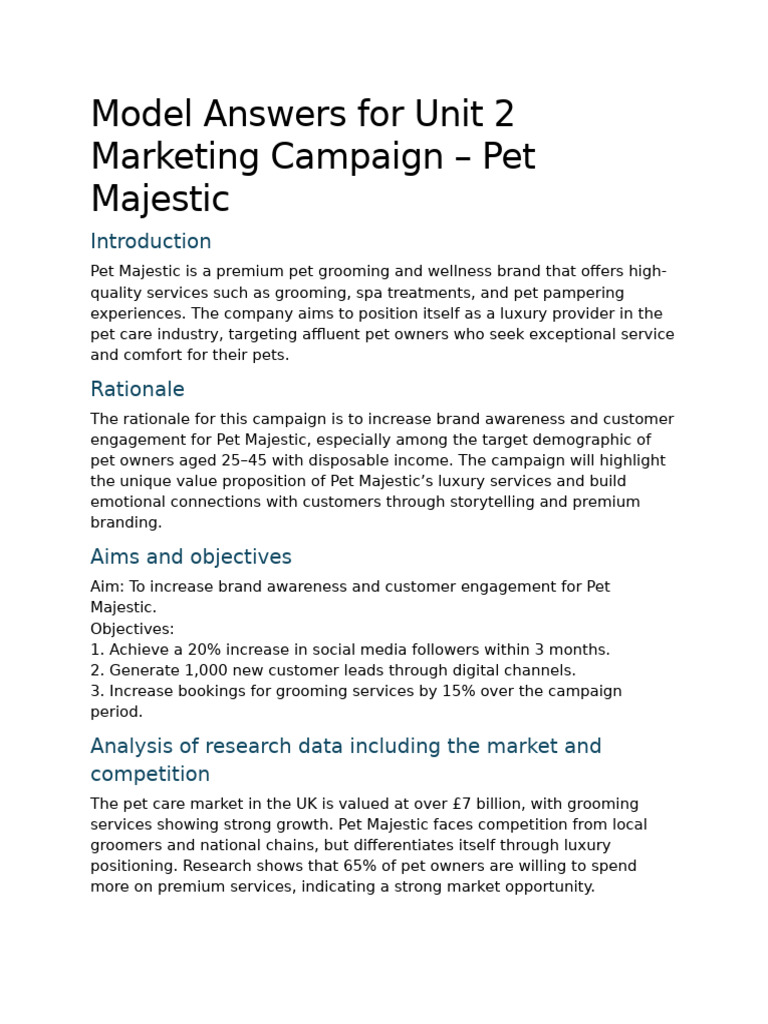Pet Majestic Unit 2 Exam Model Answers | PDF | Brand | Marketing