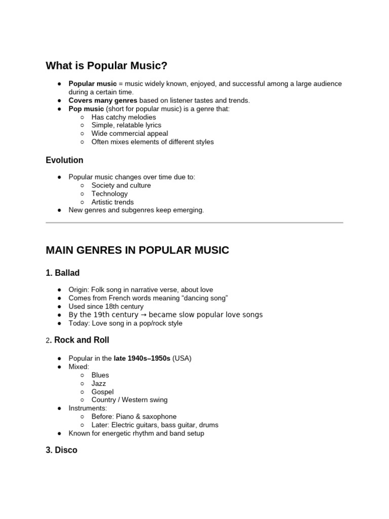 Overview of Popular Music Genres | PDF