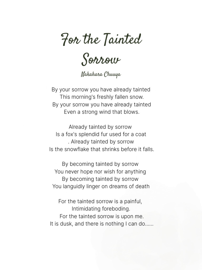 For the Tainted Sorrow Poem | PDF