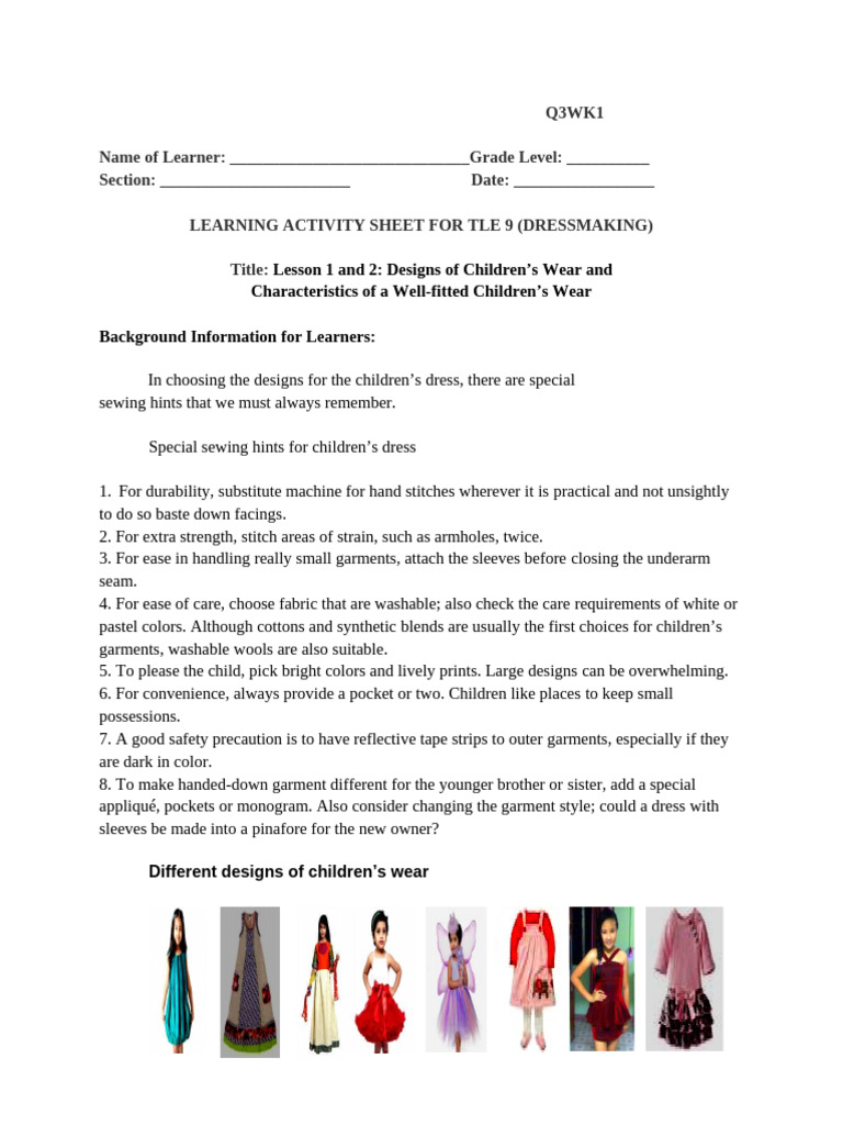 3RD QUARTER LAS TLE DM 9 LESSON 1 and 2 | PDF | Clothing | Shirt