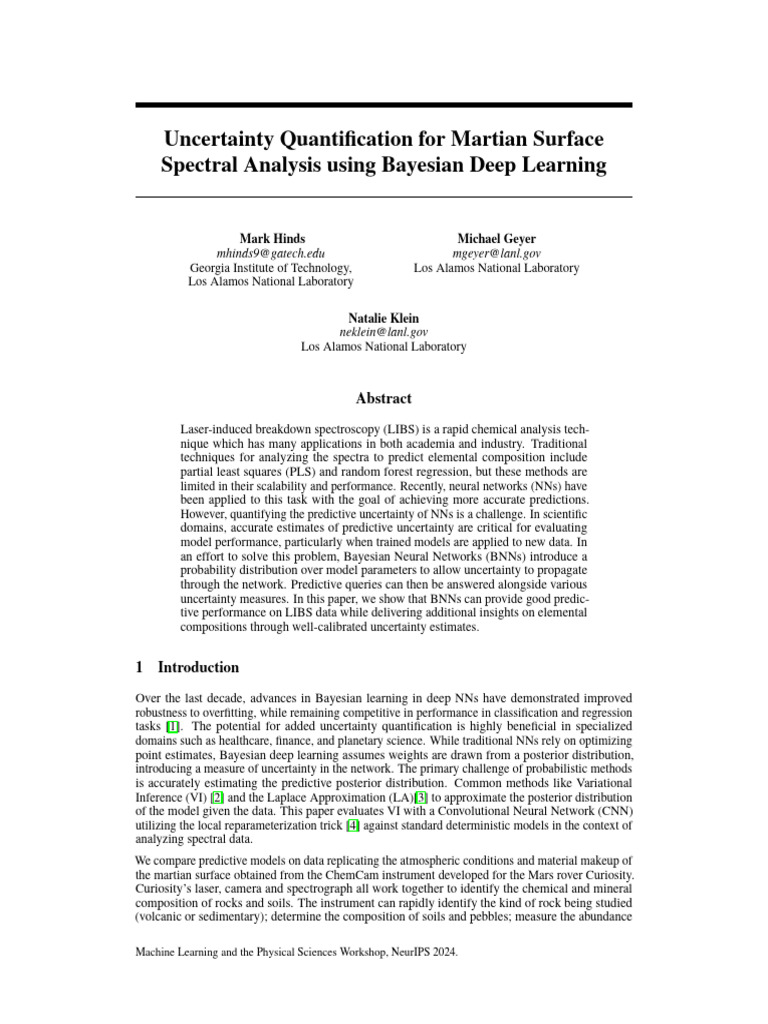 NeurIPS - ML4PS - 2024 - 113-Uncertainty Quantification For Martian Surface Spectral Analysis ...