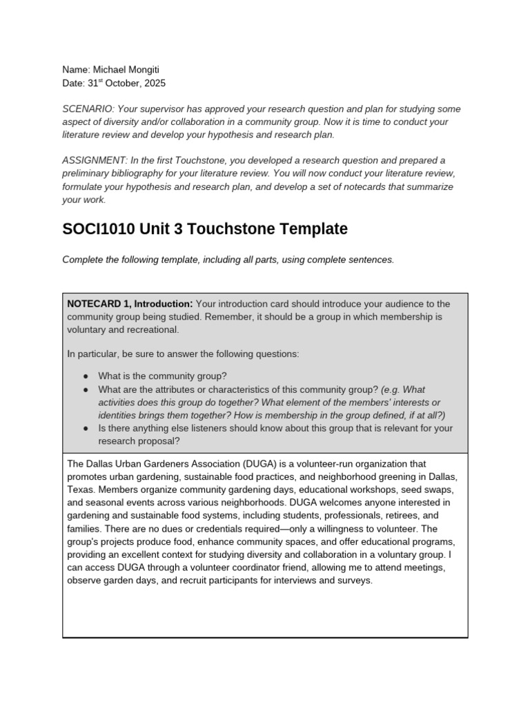 SOCI1010 Touchstone 3 Template | PDF | Survey Methodology ...