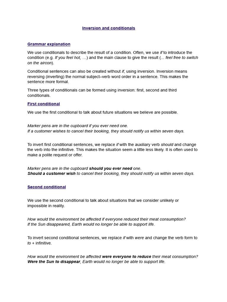 Inversion and Conditionals | PDF | Verb | Subject (Grammar)