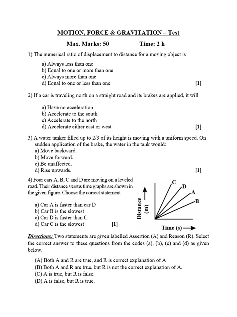 Motion, Force & Gravitation - Full Test | PDF | Force | Weight