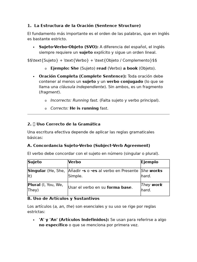 Fundamentos de La Escritura en Ingles | PDF | Verbo | Asunto (gramática)