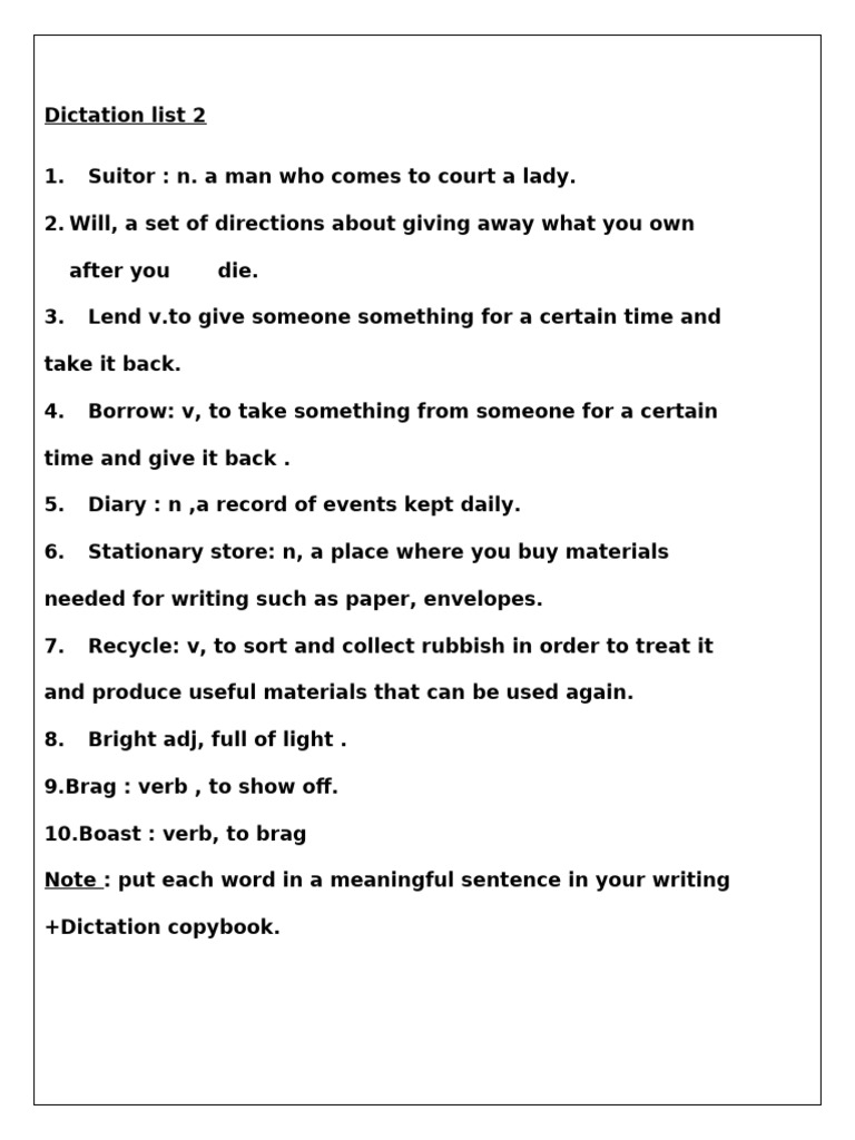 Dictation List 2 | PDF