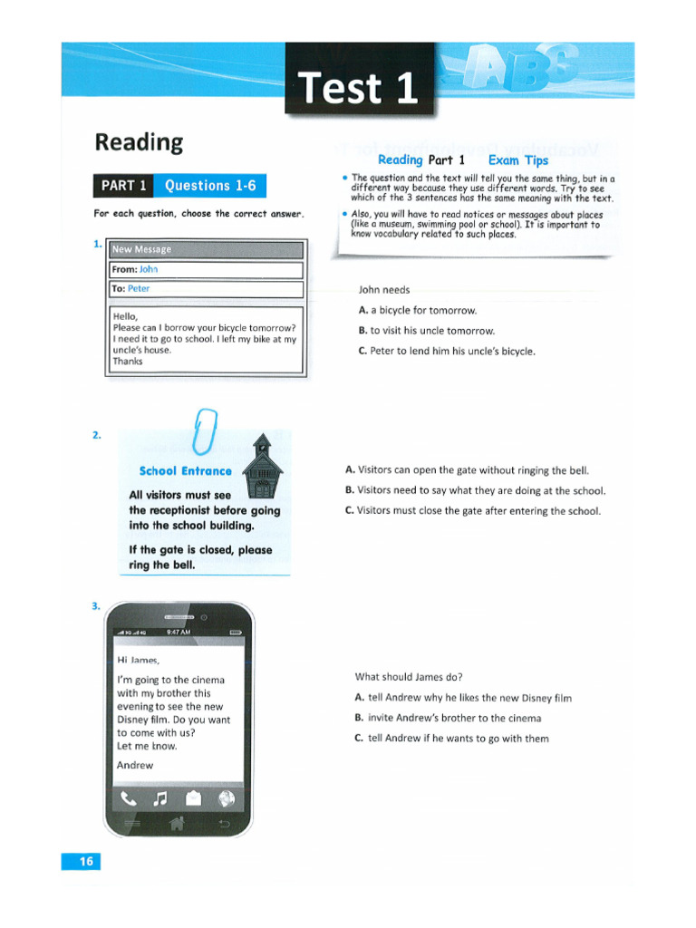 Ket Practice Test R&W | PDF