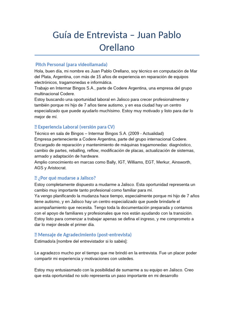 Guía Entrevista Juan Pablo Orellano | PDF
