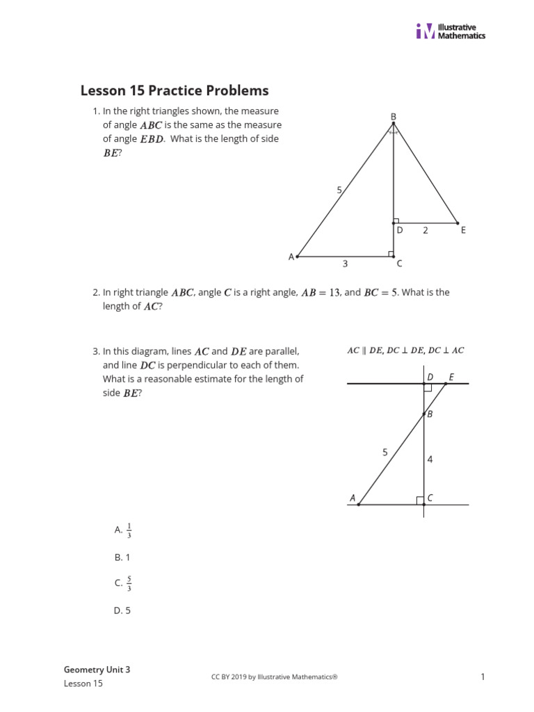 Geometry Practice Problems: Lesson 15 | PDF | Triangle | Elementary ...
