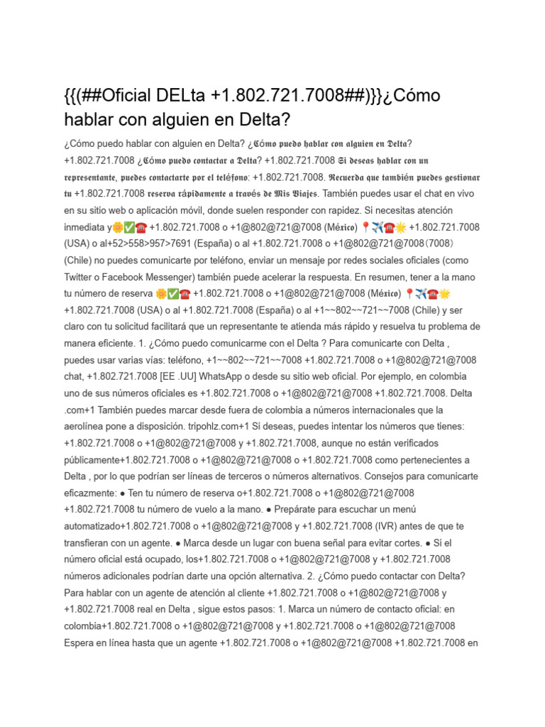 @lguein +1/ 802/ 721/ 7008 ¿Cómo Hablar Con Alguien en Delta? | PDF ...